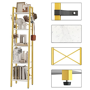 YMYNY Bookcase, 5-Tier Narrow Ladder Bookshelf, Freestanding Shelving Unit, Multifunctional Storage Rack, for Home Office Living Room Bedroom Kitchen, Plant Stand, White, UHBC025W