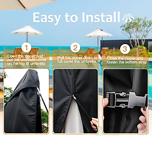 NettyPro Umbrella Cover for 6ft to 9ft Patio Umbrellas, Waterproof and Durable Market Umbrella Parasol Cover with Zipper and Rod, Black
