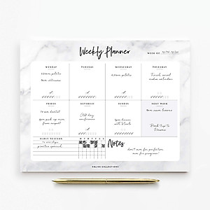 Bliss Collections Weekly Planner, Marble, Undated Tear-Off Sheets Notepad Includes Calendar, Organizer, Scheduler for Goals, Tasks, Ideas, Notes and To Do Lists, 8.5"x11" (50 Sheets)