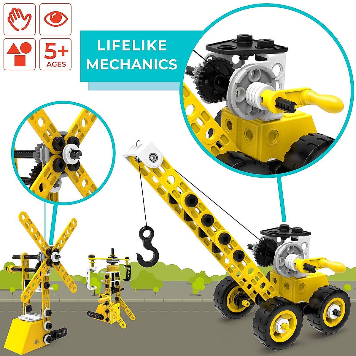 STEM Toys Kids Building Toys – 100 Piece 8-in-1 DIY Learning Construction Toy Set, Educational Kids Building Toys for Boys and Girls Mechanical Engineering Gifts Sets for Ages 5 6 7 8 9 + Years Old