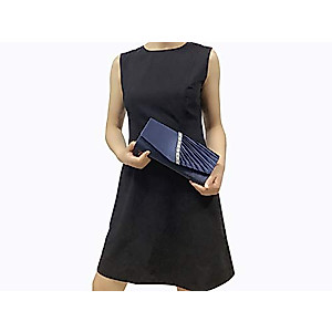 CHARMING TAILOR Evening Handbag Crystal Embellished Purse Pleated Satin Clutch (Navy Blue)