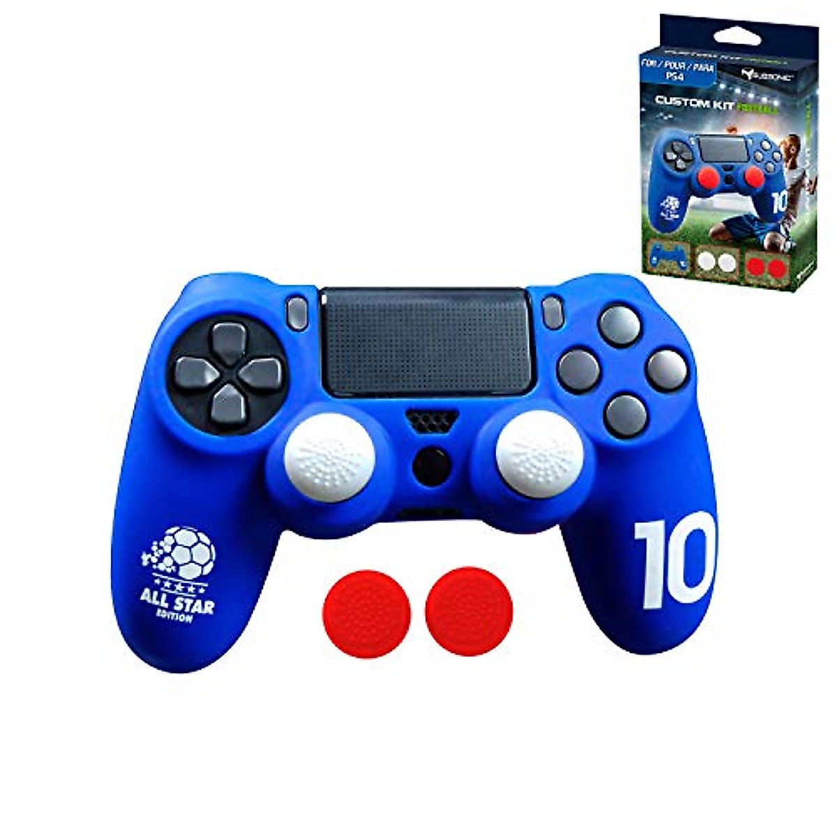 Subsonic Playstation 4 Customization Kit/Silicone Controller Cover PS4/PS4 Slim/PS4 Pro with Grips for Joysticks/Soccer Edition 2018 Blue France and Japan