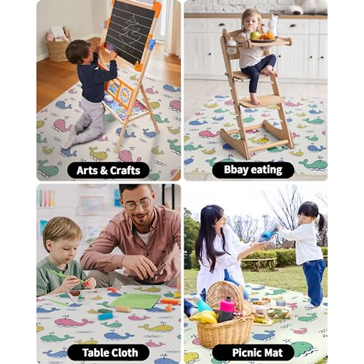 Splat Mat for Under High Chair 43.3″, Waterproof Easy Cleaning Anti Slip Spill Mat for Art/Crafts/Playtime on Floor or Table, Eating Mess Mat for Floor Protector