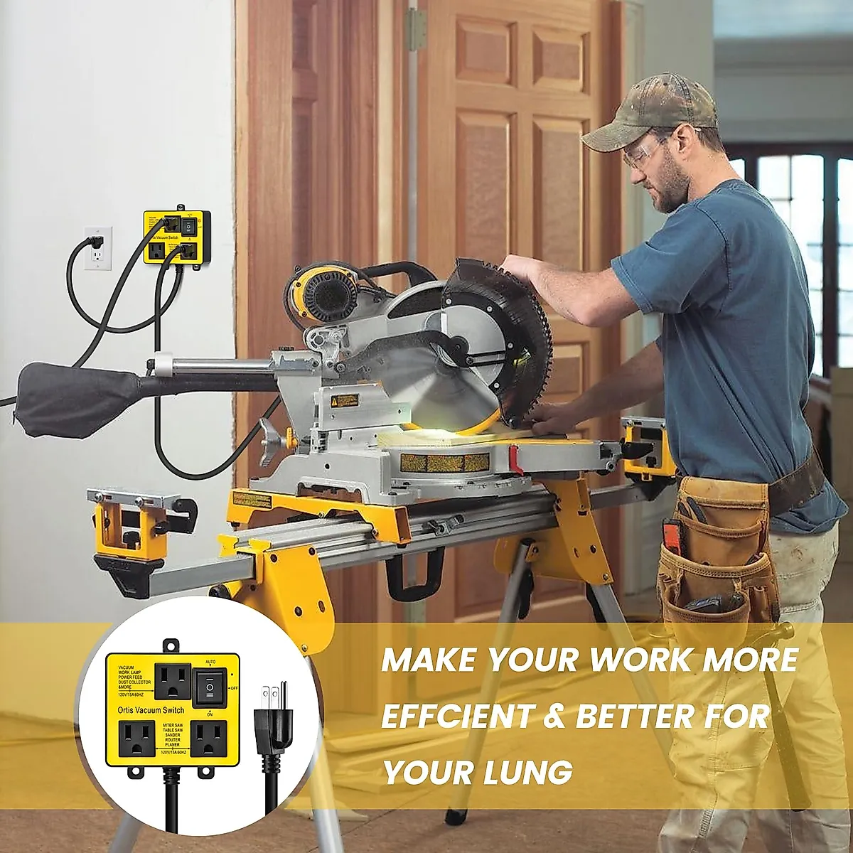 Automatic Vacuum Switch, Ortis Vacuum Switch for More Power Tools, Delay Vacuum On/Off to Prevent Circuit Overload and Tripping, Keep Your Workplace Cleaner, Better for Your Lung