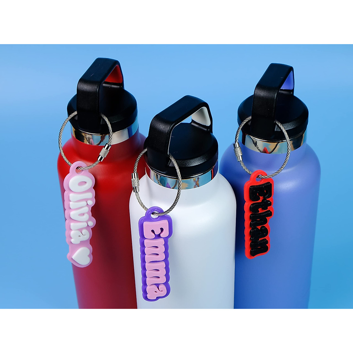 Personalized Water Bottle and Bag Name Tag Groovy Font, Hard Plastic Luggage Label Custom Nametag, Bulk Discounts