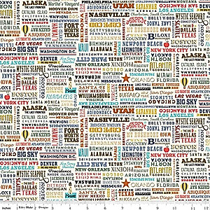 Riley Blake Destinations United States Destinations, Words and Icons, Quilting, Apparel and Home Decor Fabric (36” x 43”) (Cream)