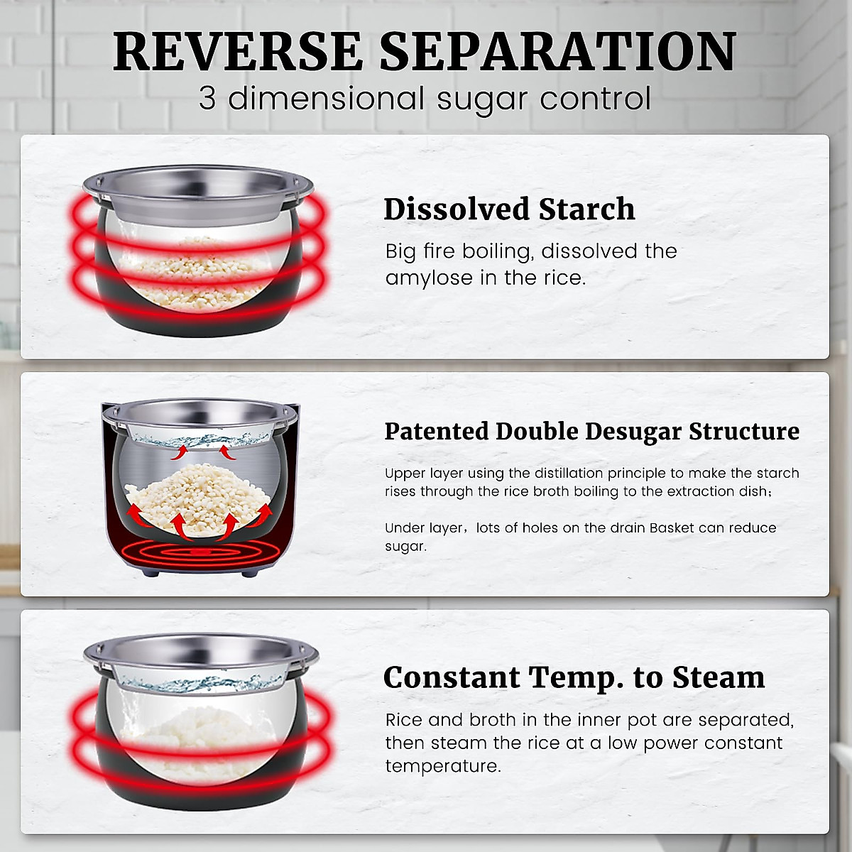 Hakka Low Carb Rice Cooker, 7 Functions Desuger Rice Pot 4 Cups Uncooked Rice with Stainless Steel Steamer MINI Smart Cooker Non-stick Inner 24H Delay Timer