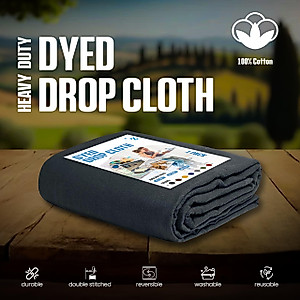 Zuperia Black Canvas Drop Cloth (10' x 12' Feet - 1 Pack) - Pure Cotton Painters Drop Cloth for Painting, Canvas Drop Cloth Curtains for Decoration Double Stitched Hem for Multi-Purpose use