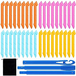 Elcoho 36 Pieces 30 cm Hair Curlers Spiral Curls Styling Kit Magic Hair Rollers with 3 Pieces Styling Hooks No Heat DIY Spiral Hair Roller with a Storage Bag Spiral Curls (4 colors) Blue