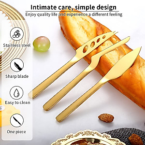 Kyraton Gold Cheese Knife Set of 3, Ergonomic Design Titanium Golden Plated Cheese Slicer, Butter Knife Spreader, Cheese Cutter, Cheese Knives for All Type of Cheese
