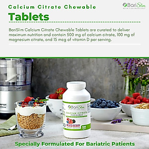 BariSlim Bariatric Calcium Citrate with Magnesium and Vitamin D Tabs - 500 mg of Calcium Citrate Per Serving - Formulated for Patients After Weight Loss Surgery | Mixed Berry (90 Servings)