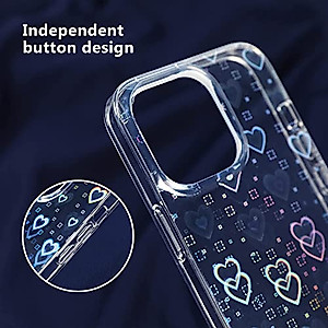 LSL Compatible with iPhone 14 Pro Max Case Clear Cute Holographic Heart Case for Women Girls Aesthetic Glitter Bling Rainbow Love Heart Cover Designed for iPhone 14 Pro Max 6.7 Inch 2022