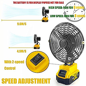 Portable Outdoor Sleek Jobsite Cordless Fan Compatible with DeWalt, Bucket Indoor Fans Operated Powered by DeWalt 20V Max Battery, Blow Heat and Cooling at Work,Tool Only