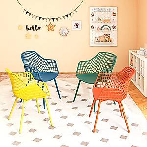 Costzon Kids Chair, 4-Piece, Child-Size Chairs with Curved Backrest, Ergonomic Armrests, Metal Legs & Anti-Slip Foot Pads, Toddler Furniture for Playroom, School, Daycare, Toddler Chairs (Colorful)