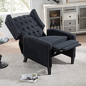 Wingback Recliner Chair Fabric Living Room Chairs Modern High Back Accent Chair Comfy Reading Chair Tufted Wing Back Chairs with Arms for Bedroom Office, 27.16" Wide, Black
