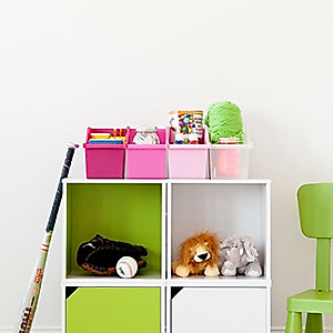 IRIS USA 15" x 6" Plastic Connecting Book and Paper Storage Container Bin, 8-Pack, Vertical Standing Plastic Book Binder Notebook File Craft Organizer Box for Classroom Kids Room Office, Clear