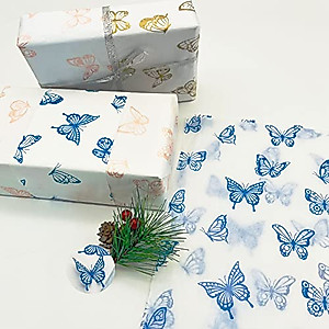 TTLLQQ 60Pcs 20x26inch Gold Rose Gold Pearl Blue Butterfly Tissue Paper Sheets, Gold Wrapping Tissue Paper Bulk for Packaging for Christmas Wedding Birthday Party Baby Showers DIY Crafts Arts
