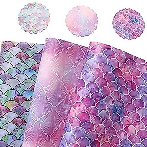 BULKYTREE Mermaid Wrapping Paper with Gift Tags for Girls Birthday Party Wedding Baby Shower - 6 Large Sheets Colorful Galaxy Mermaid Scale Scallop Gift Wrap for Women - 27 Inch X 39.4 Inch Per Sheet