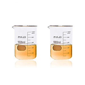 ULAB Scientific Glass Beakers, Vol. 1000ml, 3.3 Borosilicate Griffin Low Form with Printed Graduation, Pack of 2, UBG1017
