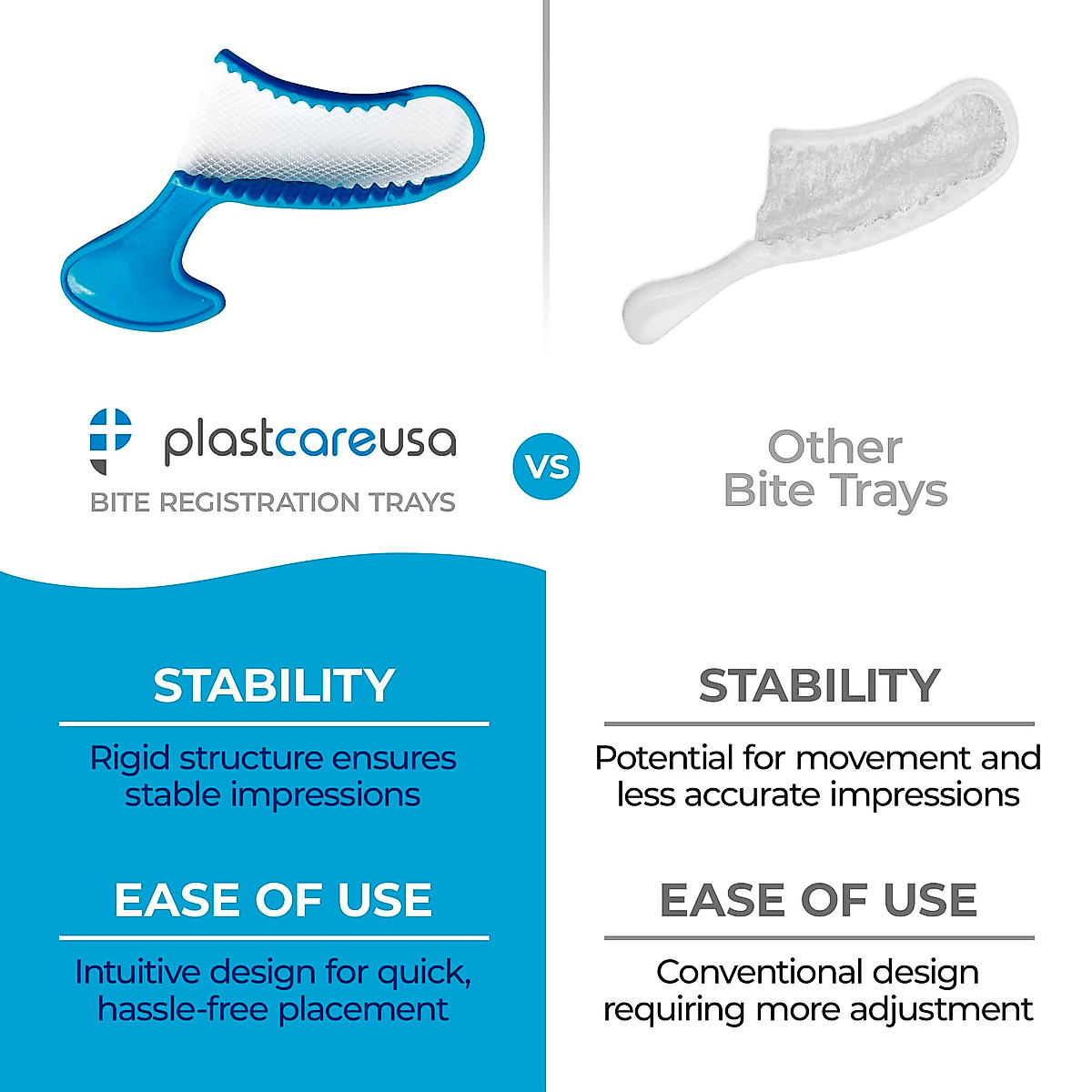 50 Posterior Blue Disposable Dental Bite Registration Trays, Impression Trays for Teeth Molds, 1 Box of 50 Bite Trays