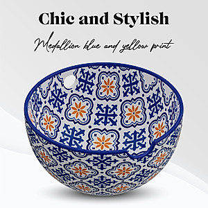 American Atelier Ramen Bowl with Chopsticks | Set of 2 | Soup Bowls for Kitchen | Udon Noodle Bowls with Chopsticks | Stoneware Soup Bowl | 6" Diameter (21 Oz) - Medallion Blue & Orange Design