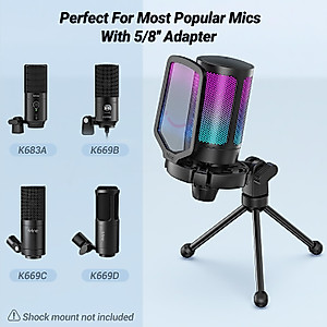 FIFINE Tripod Stand for Desktop Microphone with Non-slip Rubber Feet, Sturdy Metal Construction, Foldable Desk Mic Stand for Gaming, Podcasting, Meetings, Chatting