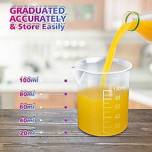 LEOBRO 24 PCS 100ml Resin Measuring Cups with 35PCS Mixing Sticks, Graduated Epoxy Resin Mixing Cups, Small Beaker, Plastic Measuring Cup for Epoxy Resin, Paint, Art Craft, Soap Candle Tumbler Making