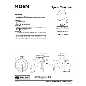 Moen T2721BN Glyde 1-Handle Two-Function Diverter Transfer Valve Trim Kit, Valve Required, Brushed Nickel