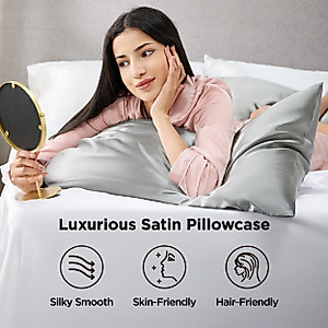 Bedsure Satin Pillowcase for Hair and Skin Queen - Silver Grey Silk Pillowcase 2 Pack 20x30 inches - Satin Pillow Cases Set of 2 with Envelope Closure, Gifts for Women Men