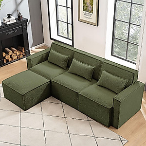 ELUCHANG 93" Modular Sectional Sofa Couch,4 Seat Sofa Convertible Modern Boucle L-Shaped Sofa with Reversible Chaise,High Supportive & Soft Sponges Comfy Sectional Sleeper Sofa for Living Room, Green