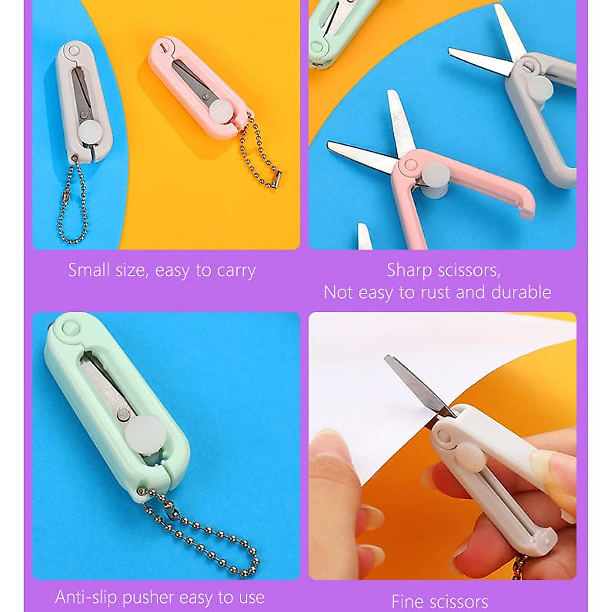 5 Packs Morandi Mini Scissors with Key Chain Mini Telescopic Small Foldable Scissors Portable Safe Pocket Travel Scissors Retractable Kids Shears Sharp for Cutting, Scrapbooking, Crafting, Sewing