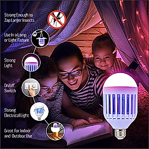 Bug Zapper Light Bulb 2 in 1 Mosquito Killer Lamp LED Electronic Insect & Fly Killer Indoor & Outdoor Insect Zapper insect traps, Fly Zapper Safe & Non-Toxic Silent & Effortless Operation pest control