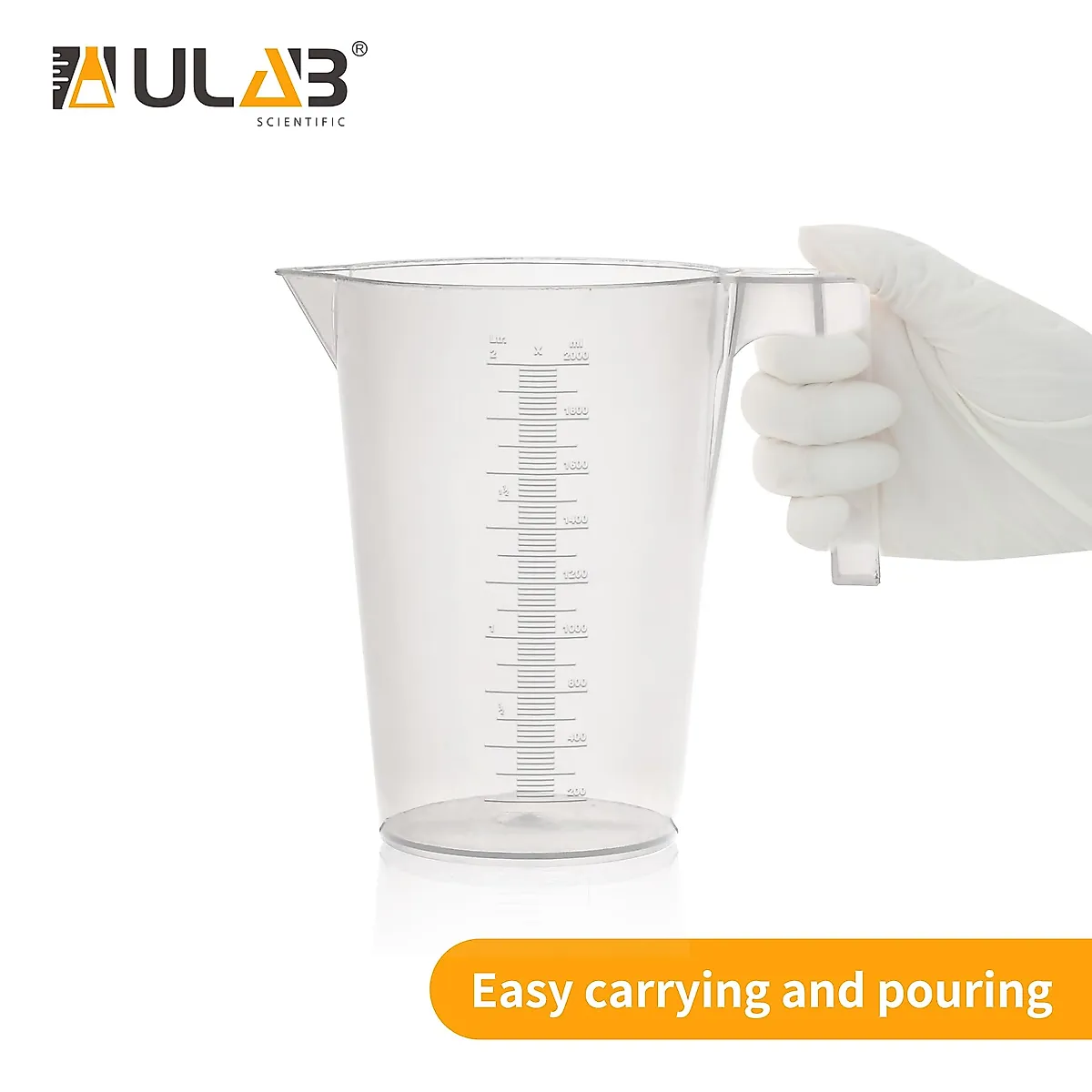 ULAB Half Handle Plastic Measuring Beaker Set, Stackable 2 Sizes 1000ml 2000ml, with Spout and Molded Graduation, UBP1010