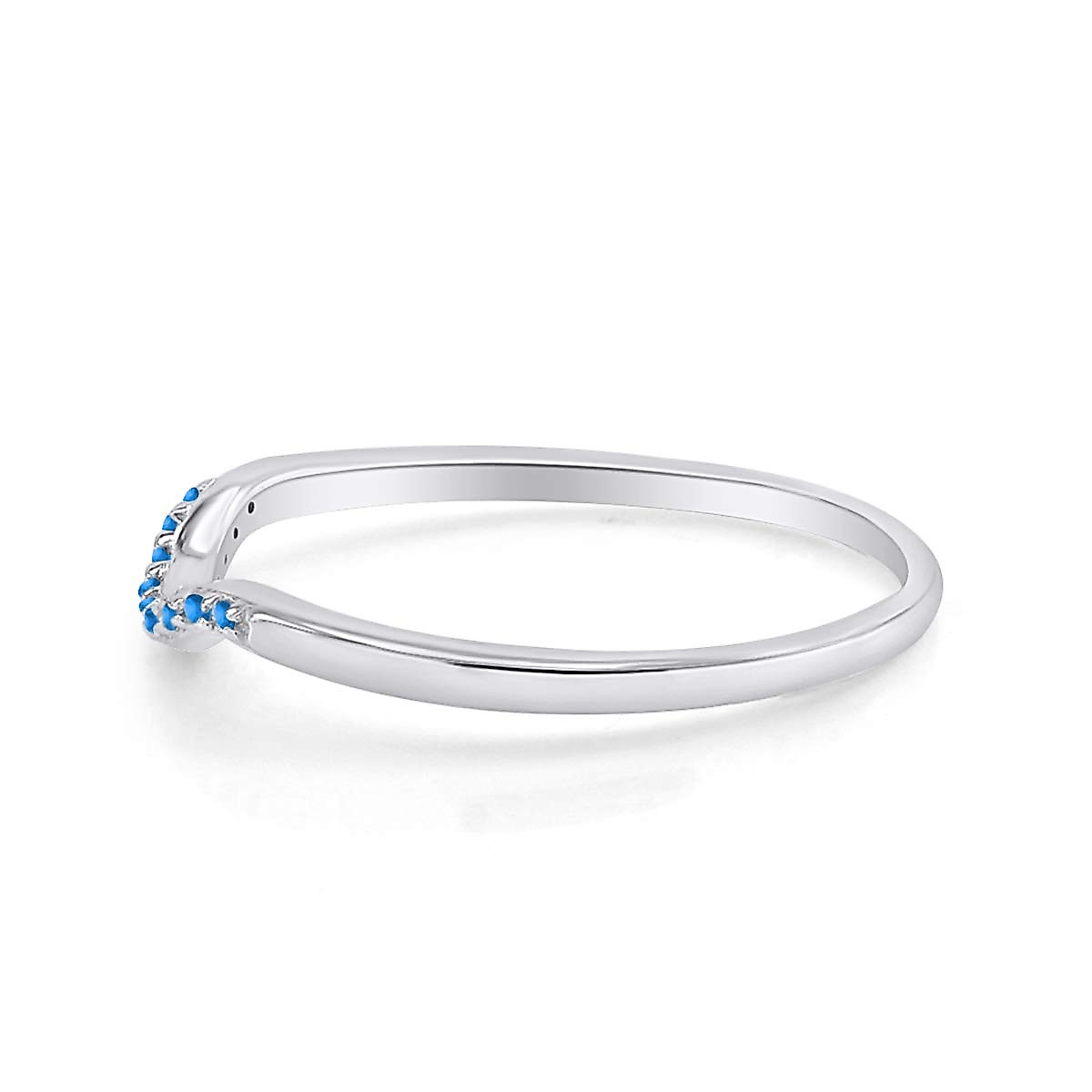 AFFY Round Cut Simulated Blue Topaz Curved Wedding Band Ring in 14k White Gold Over Sterling Silver