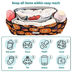 Hat Halloween Pumpkins Stroller Organizer with Cup Holder Universal Stroller Organizer Bag Detachable Shoulder Strap Stroller Accessories for Diaper Snacks Toys Keys Fit All Baby Stroller