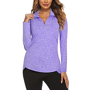 Koscacy V Neck Top Women, Golf Tennis Shirt Breathable Zipper Running Workout Outdoor Tops Yoga Biking Daily Casual Wear Aline Soft Shirts Purple XX-Large