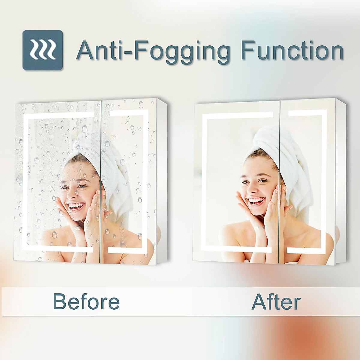 Chende 30x32 Medicine Cabinet with Lights, Stainless Steel LED Medicine Cabinet for Bathroom, Anti-Fog Lighted Medicine Cabinet with 2 Mirror Doors, Dimmer, Interior Lights