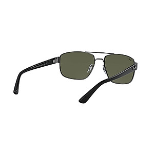 Ray-Ban RB3663 Metal Rectangular Sunglasses, Gunmetal/Polarized G-15 Green, 60 mm