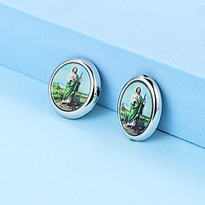 50pcs Round and Oval Acrylic ST Jude Beads Miraculous Medal Rosary Catholic Beads DIY Necklace Bracelets Jewelry Making