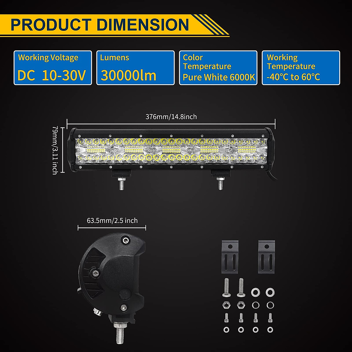 Willpower 15 inch 300W LED Light Bar Spot Flood Combo Triple Row Driving Light Off Road Lights LED Pods Cubes Rocks + Wiring Harness Kit for 4X4 4WD Car ATV UTV SUV Truck Tractor Trailer, 12V 24V DC