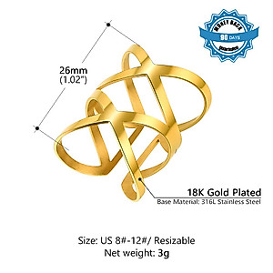 PROSTEEL Full Finger Long Ring For Women Simple X Cross Band Casual Rings Adjustable Boho Knuckle Vintage Gold Plated Cocktail Open Ring