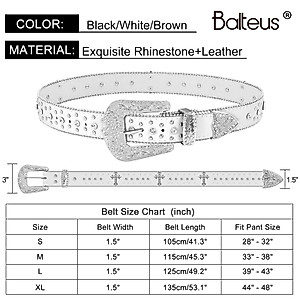 Women Men Rhinestone Belt,Fashion Western Cowgirl Cowboy Bling Studded Cross Leather Belt Diamond Belt for Jeans Dress,White,M
