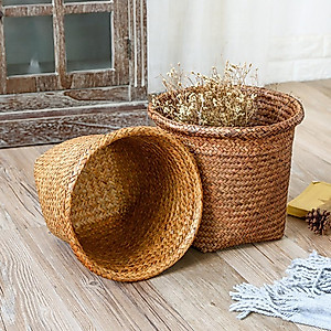 ABOOFAN Wicker Waste Basket Straw Woven Trash Can Rustic Garbage Container Bin Flower Basket for Bathroom Kitchen Home Office M
