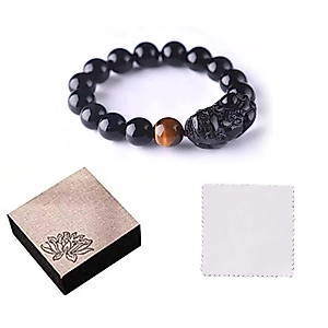TTXSHYH Black Obsidian Bracelet,Feng Shui Black Obsidian Wealth Bracelet for Women Men Stretch Obsidian Bracelet with Pixiu Tiger Eye Stone Attract Wealth Money and Good Luck