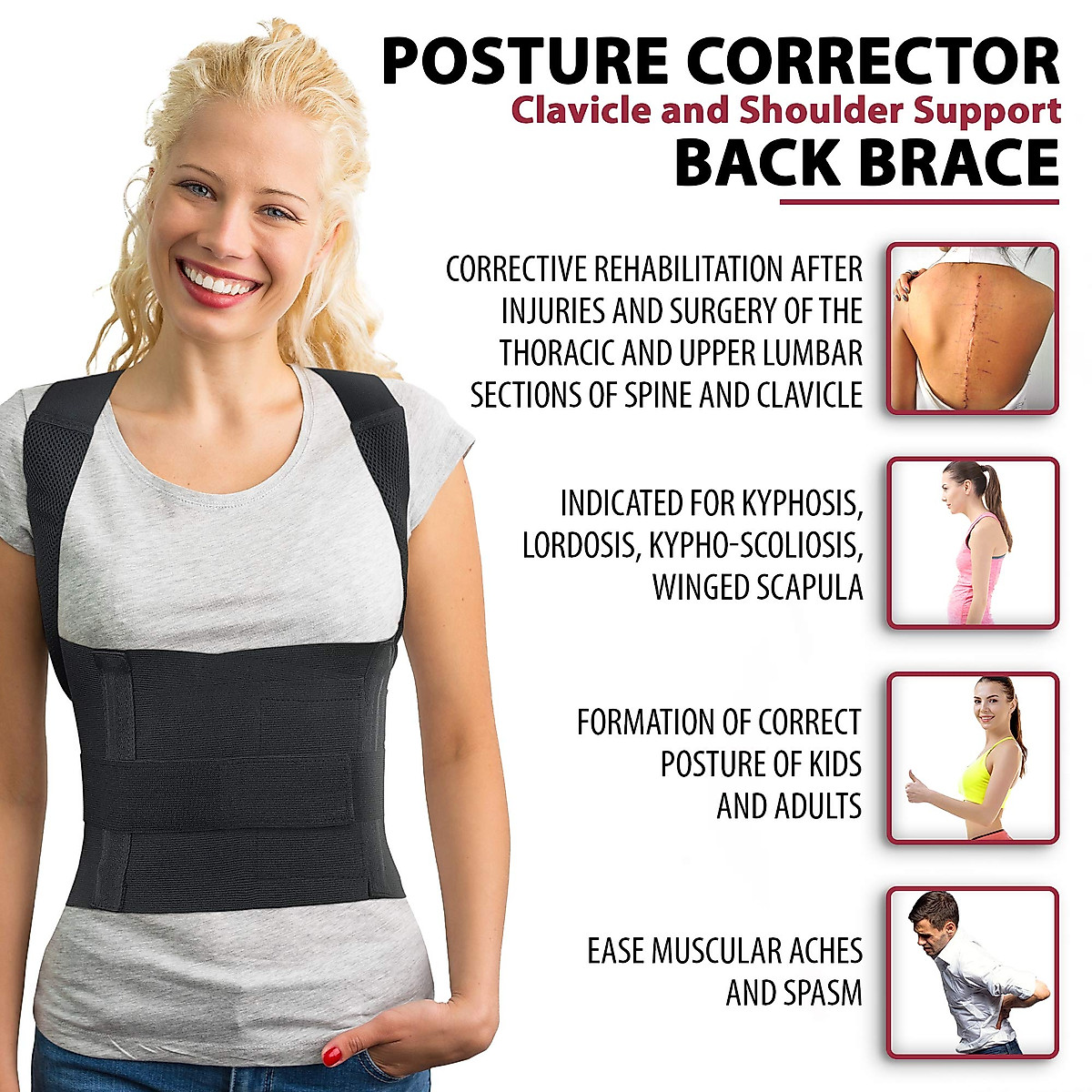 ORTONYX Comfort Posture Corrector Clavicle and Shoulder Support Back Brace, Fully Adjustable for Men and Women/656A-Medium