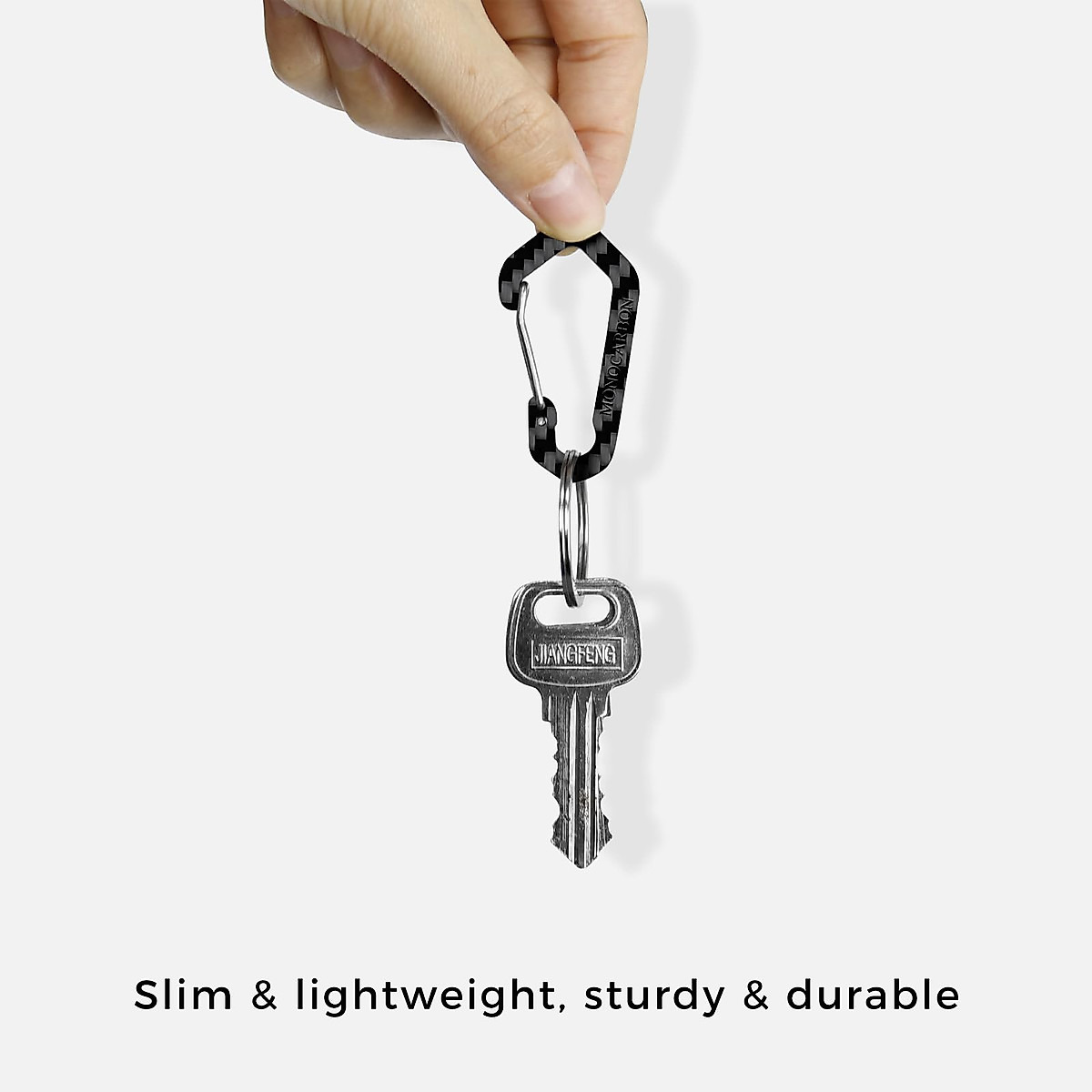 MONOCARBON Keychain Clip Carbon Fiber Surface, Small Carabiner Keychain Hooks, Auto Locking Key Clip, Durable and Cool for EDC. (Twill Carbon)