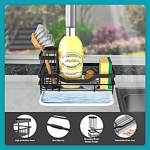 Sponge Holder for Kitchen Caddy Sink Organizer, Multifunctional Rustproof Dish Soap Sponge Caddy for Kitchen Sink Counter with Detachable Brush Holder & Drain Tray - Storage Kitchen & Home Accessories