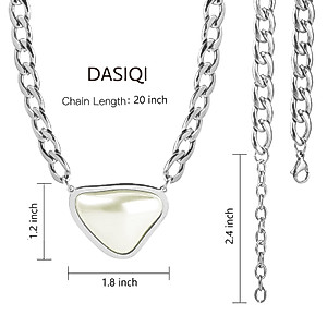 DASIQI Pearl Pendant Necklace Cuban Link Thick Silver Chain Stainless Steel Fashion Jewelry