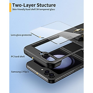 Lanhiem for Samsung Galaxy Z Flip 5 Case, [Ring Holder] Hard Protective Heavy Duty Case Full Body Shockproof Phone Ultra Thin Cover for Samsung Galaxy Z Flip 5 - Black