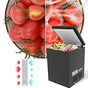 3.5 CU.FT Chest Freezer, Portable & Compact Freezer with Adjustable thermostat, for Meat, Vegetable, and Drinks, Home/Camping/Party, (Black), Chrome